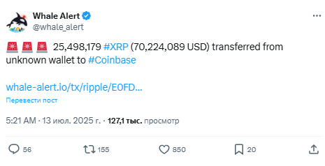 XRP Price Nears $3 as Massive $70M Whale Transfer Shakes Market