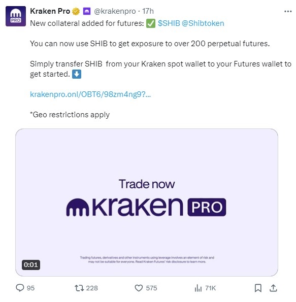 Kraken Adds SHIB as Collateral for Futures Trades, Burn Rate Surges by 139,103%