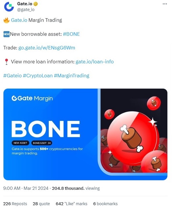 SHIB's BONE Token Gains Momentum with Gate Exchange Integration