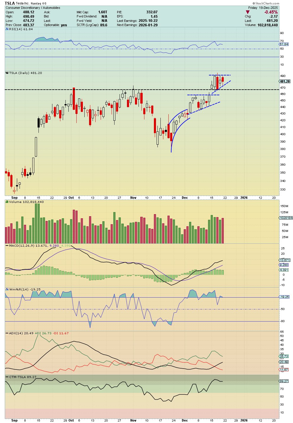 TSLA Holds Steady Near $480 as Consolidation Pattern Emerges